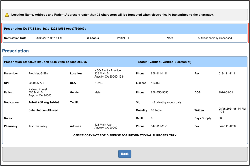 rx hx dispensed prescription details