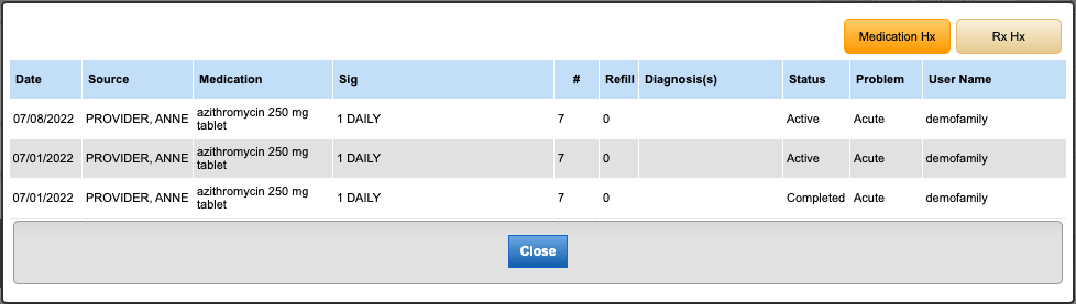 med list medication hx